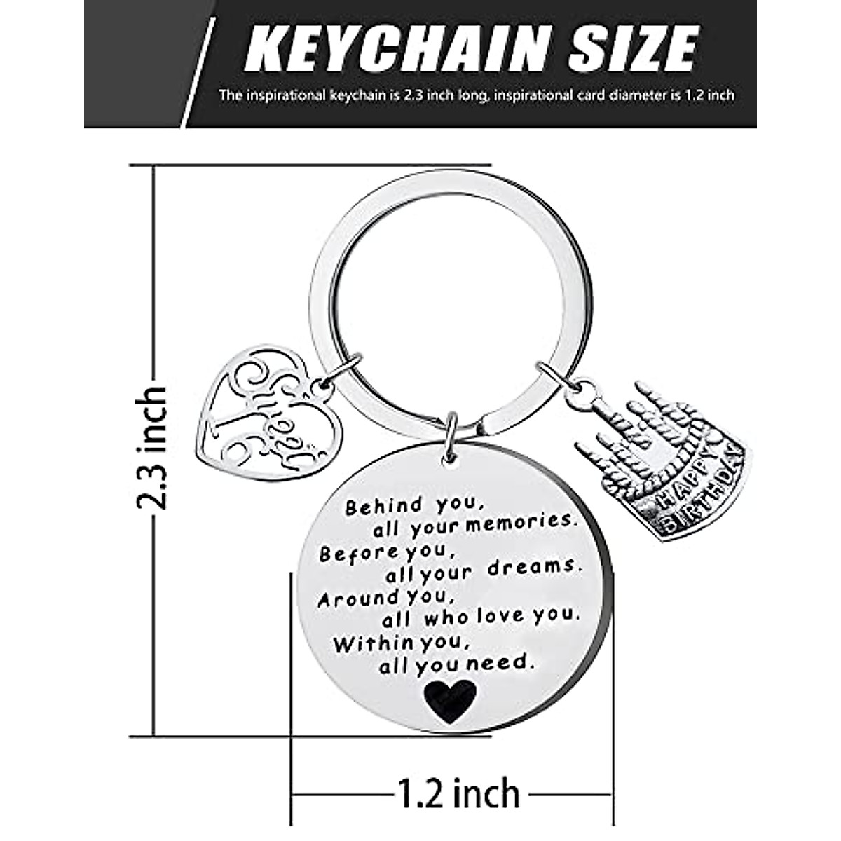 Yangling Sweet 16 Keychain,Sweet Sixteen Birthday Jewelry Gift Happy Birthday Keychain Inspirational Gifts For Girls Boys Birthday, Silver, Small