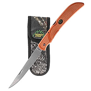 OUTDOOR EDGE Fish & Bone - Folding Fillet Knife with 5.0" 440A Stainless Steel Blade for Fish and processing big game - Pocket Clip (Orange)