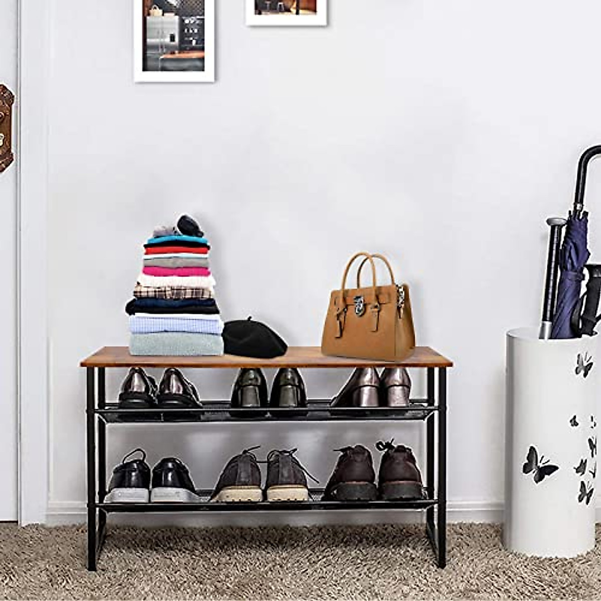 Garden 4 you 3-Tier Tilting Adjustable Freestanding Shoe Rack 6-Pairs 25.2 in Length for Durability and Stability for Entryways, Hallways, Closets, Dormitory Rooms, and Industries，Brown