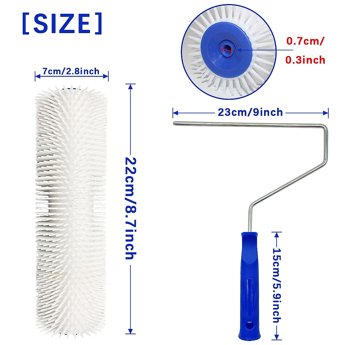 XWADJCD 9 Inch Latex Floor Self Leveling Screed Spiked Roller for Epoxy Floor, Screed Compound Roller Bubble Remove Tool (1 Roller + 1 Frame)