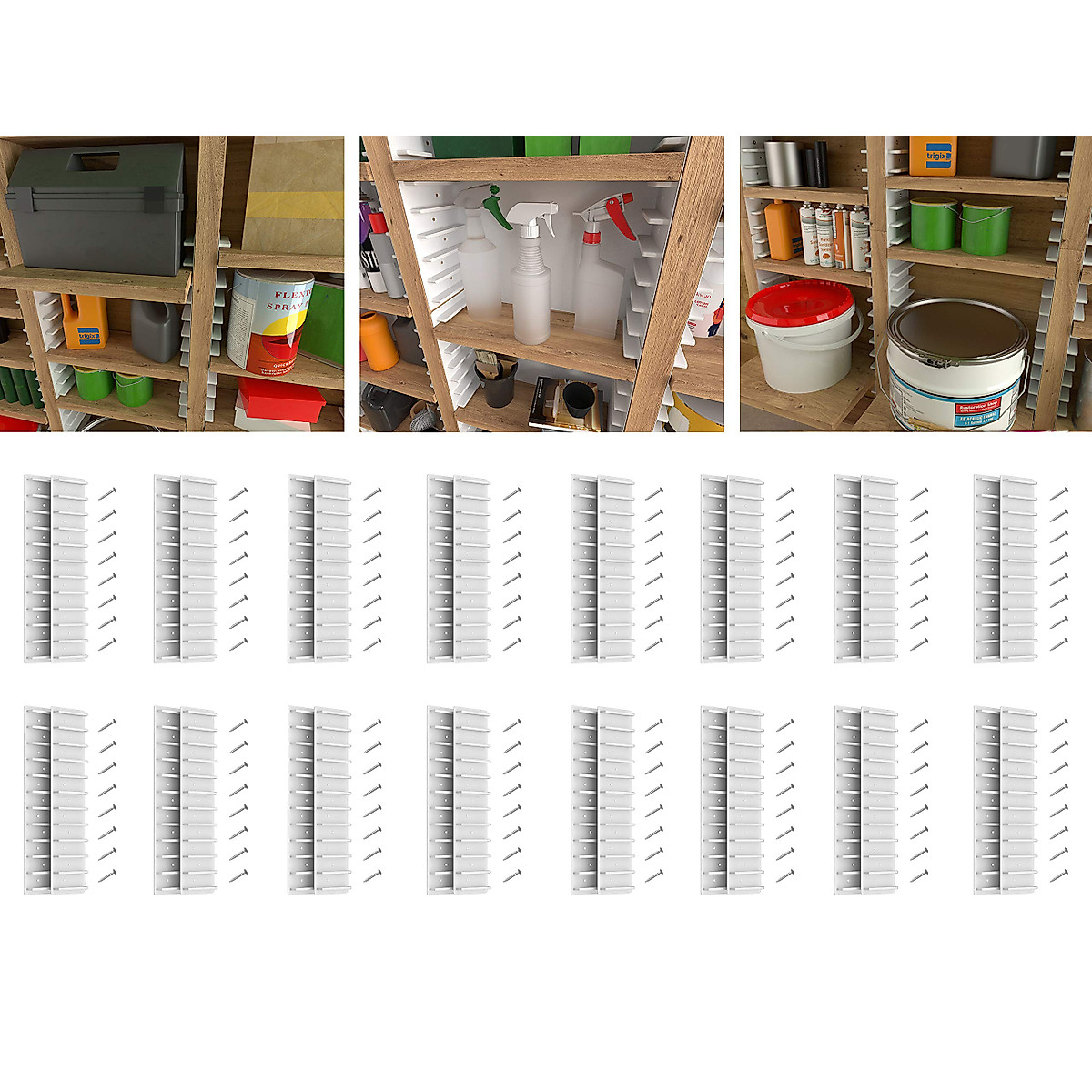 EZStudRack Shelving System for Garages, Sheds, Pantries, Closets, and More. Includes 32 EZStudRacks & 128 Screws- WOOD NOT INCLUDED