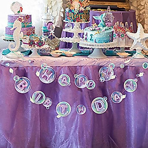 Decor365 Little Mermaid Happy Birthday Banner Under The Sea Theme Party Decorations Ocean Theme Little Mermaid Bubble Garland Fish Coral Bday Garland for Girls Birthday Party Decoration