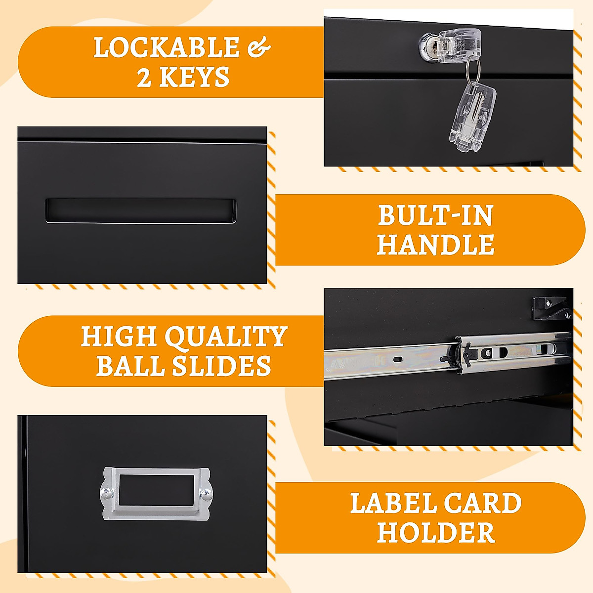 STANI Lateral File Cabinet, 4 Drawer Metal Storage File Cabinet with Lock, Metal Lateral File Cabinet for Home and Office, Assembly Required