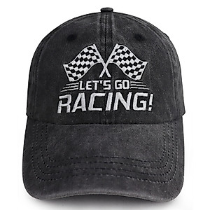 Race Car Hats for Men Women, Funny Adjustable Washed Cotton Embroidered Checkered Flag Racing Baseball Cap, Gifts for Friends Car Enthusiast Fans Driver Birthday Party Supplies Outdoor Sports