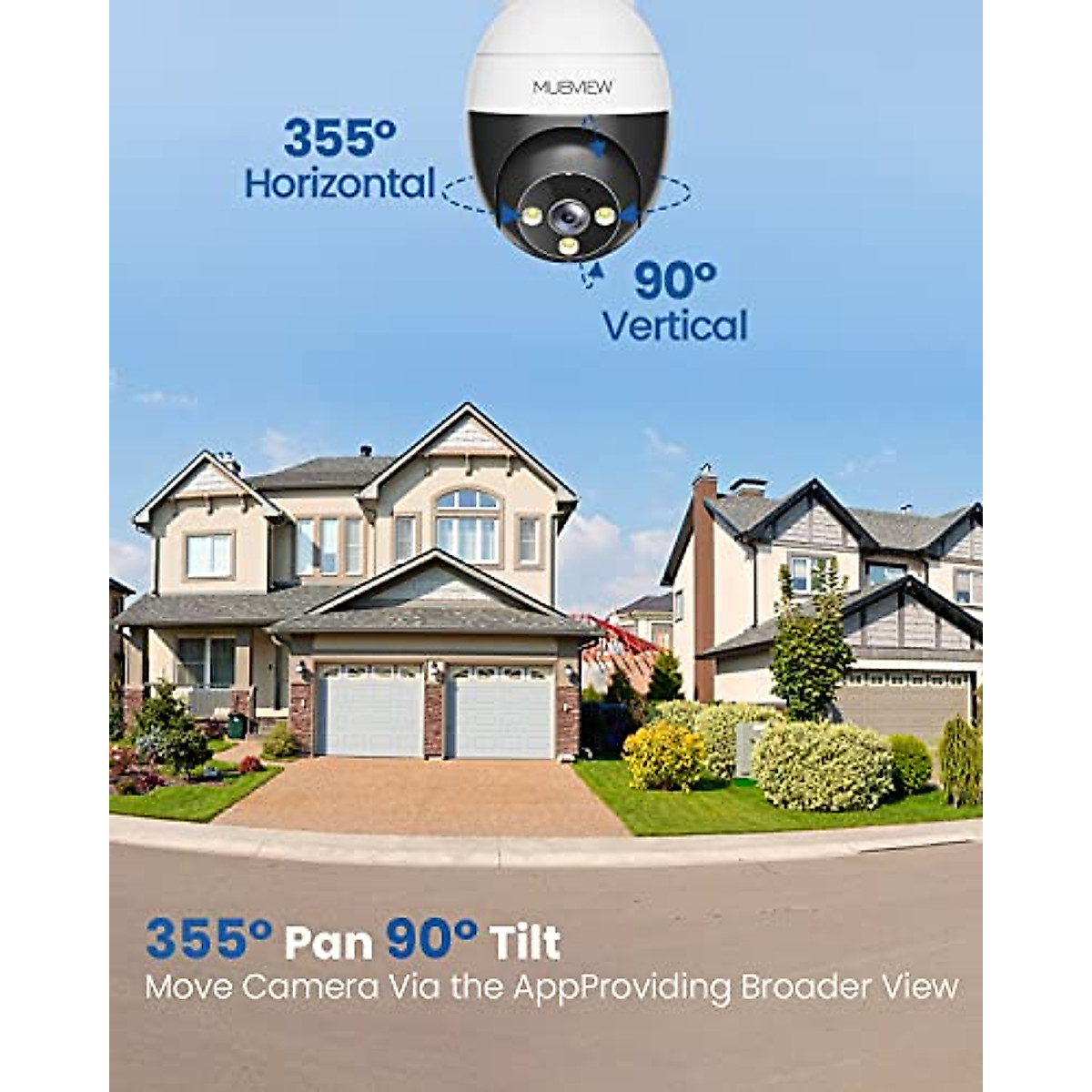 MUBVIEW 2K Security Camera Outdoor, Cameras for Home Security PTZ 360° View, 3MP Dome Surveillance Cameras with Motion Detection, Siren, Full Color Night Vision,Work with Alexa & Google Home (2Packs)