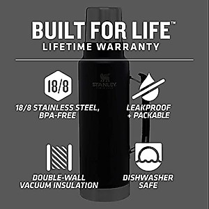 Stanley Classic Vacuum Insulated Wide Mouth Bottle, Matte Black - BPA-Free 18/8 Stainless Steel Thermos for Cold & Hot Beverages – Keeps Liquid Hot or Cold for Up to 24 Hours – Lifetime Warranty