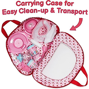 PREXTEX 18-Piece Baby Doll Accessories Set with Carrying Case - Includes Bottle, Sippy Cup, Pacifier, Bib, Hair Brush, Plates and More, Perfect for Kids, Toddlers, and Girls
