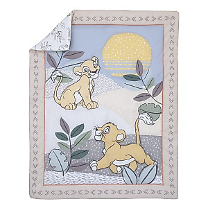 Disney Lion King Leader of The Pack Taupe and Green Simba and Nala Sunset and Leaves 3 Piece Nursery Mini Crib Bedding Set - Comforter and Two Fitted Mini Crib Sheets