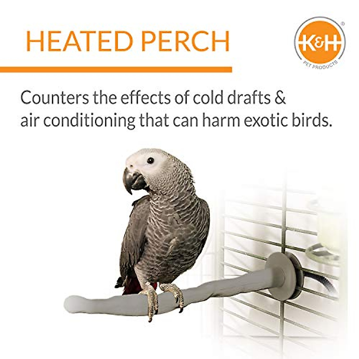 K&H PET PRODUCTS Thermo-Perch Heated Bird Perch Gray Small 1 X 10.5 Inches