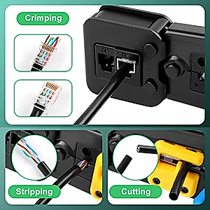 Delgada RJ45 Pass Through Crimp Tool Kit - Ethernet Crimping Tool with 50 Cat5/Cat5e/Cat6 Connectors, Network Cable Tester, and Wire Stripper for RJ45/RJ12 Regular