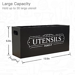 Kitchen Utensil Holder for Countertop-Cooking Utensil Holder, Utensil Holder for Party, Farmhouse Kitchen Decor, Wooden Large Utensil Holder, Utensil Organizer for Countertop (Black)