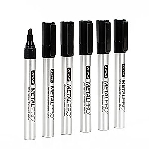 ZEYAR Permanent Markers, Chisel Tip Medium Point, Waterproof & Smear Proof ink, Aluminum Barrel Markers, Quick Drying (6 Black Color)