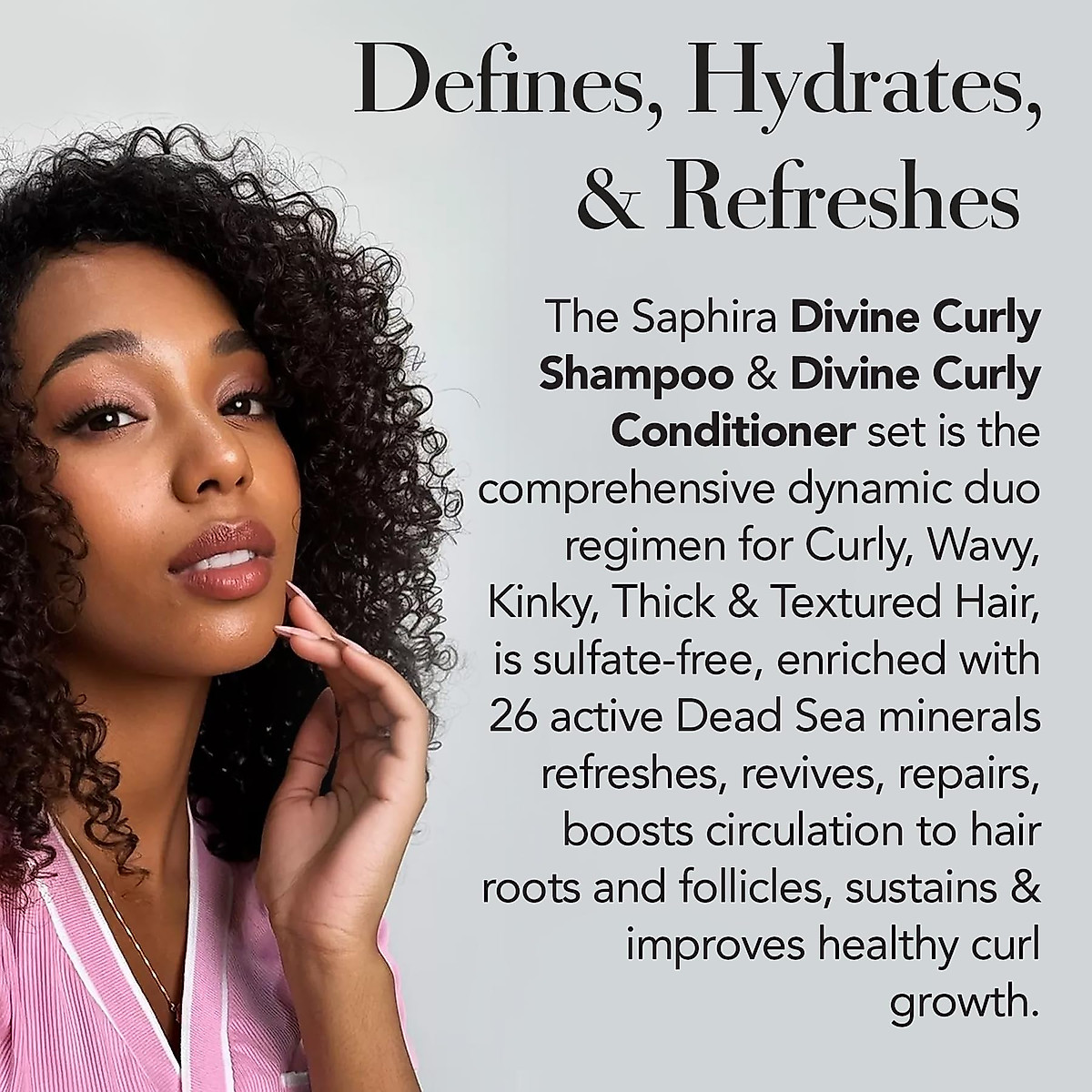 Saphira Divine Curls Shampoo and Conditioner for Curly, Wavy and Multi-Textured Hair, Sulfate-Free, Paraben-Free, Deeply Cleanses, Restores and Hydrates Curls, 3 Ounce (Pack of 2)