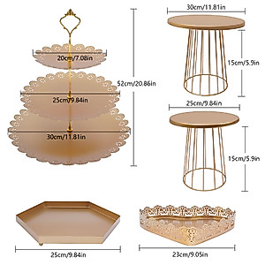 Gold Cake Stands Set Cake Pedestal Display Table Tiered Cupcake Holder Metal Round&Geometric Dessert Holder Set Candy Pastry Plate Decorating for Anniversary Wedding Birthday Party