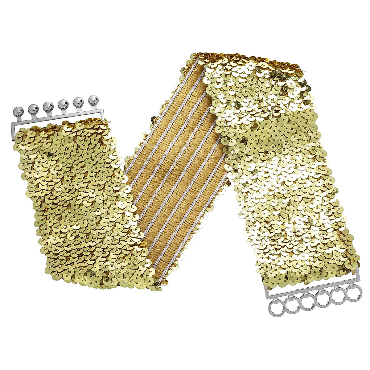 Grevosea 3 Pieces Sequin Belt Dress Belts for Women, Gold Wide Waist Belt Elastic Stretch Waistband Cinch Belt Metal Buckle for 70s 80s Costume Party Disco Party Women Girls (Gold Silver Black)