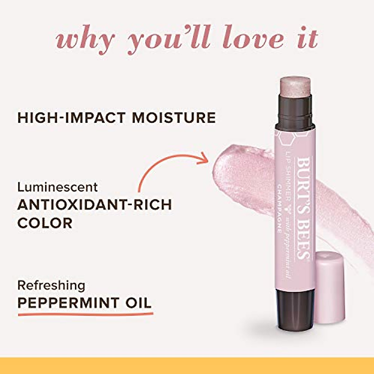 Burt's Bees Lip Balm Easter Basket Stuffers, Moisturizing Lip Shimmer Spring Gift for Women, for All Day Hydration, with Vitamin E & Coconut Oil, 100% Natural, Champagne, 0.09 Ounce