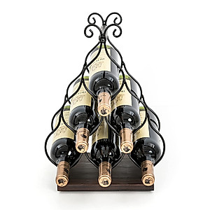 SODUKU Countertop Wine Rack 6 Wine Bottles Holder Rustic Metal Wood Wine Storage Rack for Kitchen Table Bar