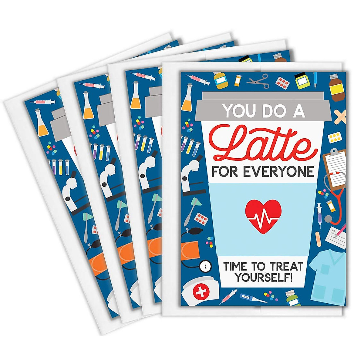 Tiny Expressions – Medical Appreciation Coffee Gift Card Holders (4 Pack) | Set of 4 with Envelopes | Hospital Themed 5"x7" Gifts for Nurses, Doctors, Medical Assistants & Employees | Made in USA