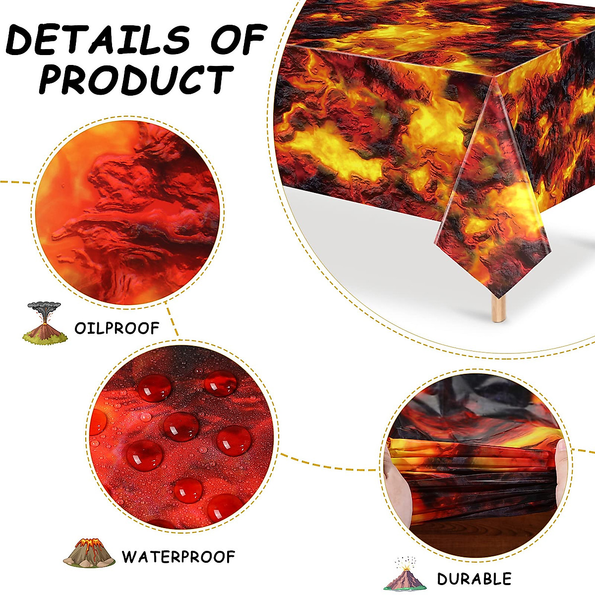 3 Pcs Lava Tablecloth Halloween Table Covers Dinosaur Tablecloth Flame Tablecloth Lava Party Supplies Volcano Tablecloth for Volcano Dinosaur Theme Party Halloween Lava Game Decor, 54 x 108 Inches