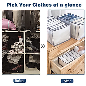 Large Jeans organizer, Upgraded Wardrobe Clothes Drawer Organizer for Jeans Closet Organizers Storage Large 9 Grid Clothes Storage Organization with Handle Stackable Washable Mesh (1PCS Grey)