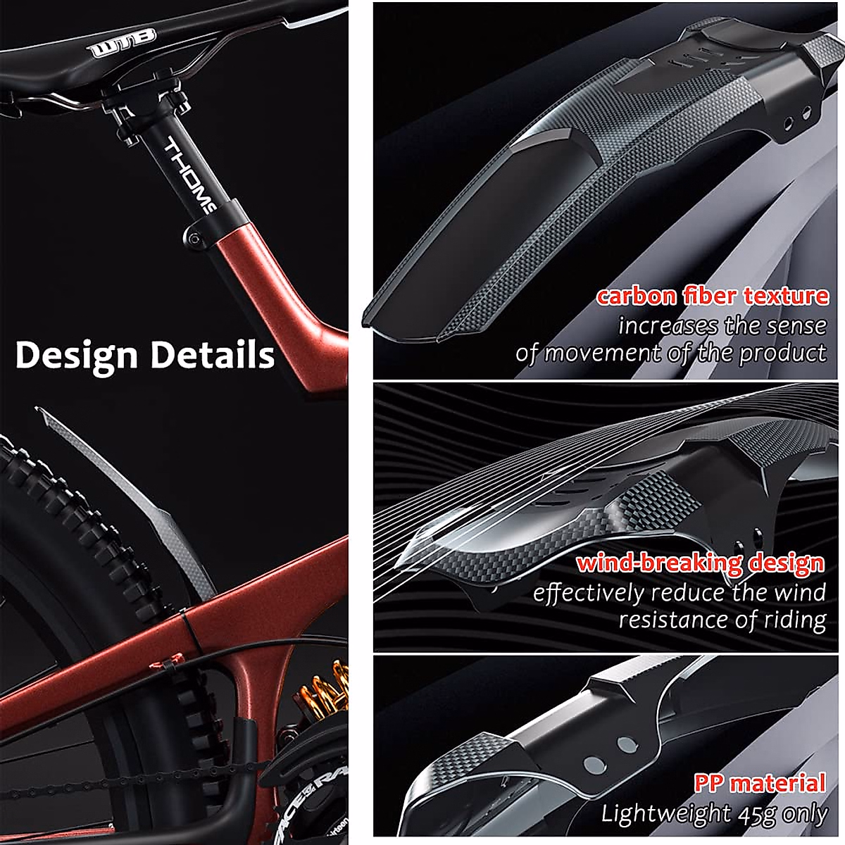 BEENOPT 2 PCs Universal Mountain Bike Fender, MTB Bicycle Fenders Rear + Front Mountain Bike Mud Guard Fender Set, 11.4" Length 3.5" Width