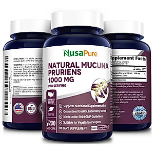 NusaPure Mucuna Pruriens 1000mg 200 Veggie Caps (Non-GMO, 100% Vegetarian, Gluten Free)