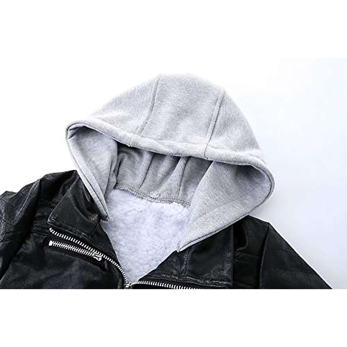 Mud Kingdom Little Boys Leather Jacket with Hood Fur Lined Size 6 Black