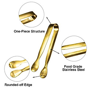 JCREN 12 Pcs Serving Tongs, Small Serving Utensils for Parties Catering Gold Tongs, Food-Grade 304 Stainless Steel Mini Serving Tongs Appetizer Tongs for Tea Party Coffee Bar, 4" Sugar Tongs - Gold