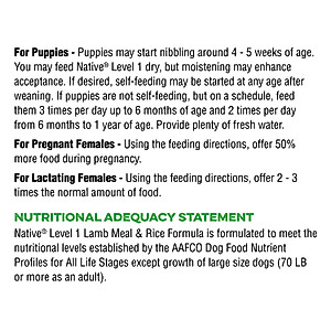 NATIVE Performance Dog Food | Lamb Meal and Rice Formula | No Filler or Bi-Products | Low to Normal Energy Level 1 | 40 Pound Bag