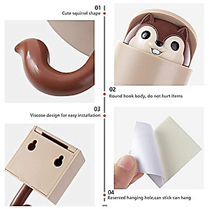 Lind Kitchen 2pcs Squirrel Shape Adhesive Hook for Children's Room Living Room Bedroom,Cute Cartoon Creative Home Decoration Wall Hooks(Brown)