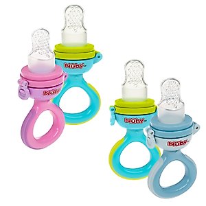 Nuby Baby’s First Food Dispenser with Hygienic Cover | Baby’s First Soft Foods and Teething | 2 Pack: Aqua & Blue or Pink & Aqua | Twist n' Feed | Promotes Self Feeding |10+ Months