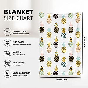 Cute Pineapple Stylish Glitter Throw Blanket Super Soft Warm Bed Blankets for Couch Bedroom Sofa Office Car, All Season Cozy Flannel Plush Blanket for Girls Boys Adults, 60 X 40 Inch
