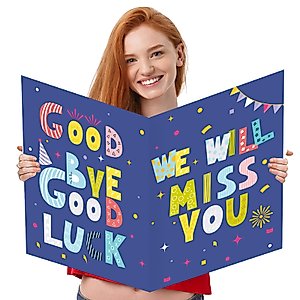 We Will Miss You Card,Farewell Party Decorations, Jumbo Farewell Card With Envelope, Going Away Gift for Coworker Men Women, Goodbye Good Luck Retirement Card Guest Book Party Supplies (14x22iinch)
