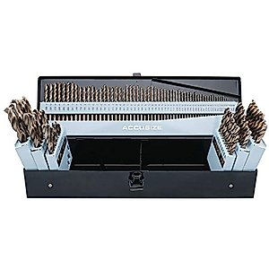 Accusize Industrial Tools M35-H.S.S. Plus 5% Cobalt 115 Pc Professional Drill Bit Set, 135 Deg Split Point, 3-in-1, 1/16-1/2'', Number 1 to 60, A to Z