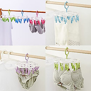 Okllen 6 Pack Laundry Drying Hanger with 16 Clips, Anti-Wind Clip and Drip Hanger Clothes Laundry Hangers, Plastic Hanging Drying Rack for Underwear, Bras, Socks, Baby Clothes, Towel, Scarf, 6 Colors