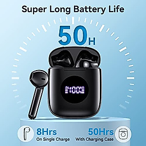 CAPOXO Wireless Earbuds, V5.3 Bluetooth Headphones 50Hrs Battery Life with Wireless Charging Case & LED Power Display Deep Bass Ear buds Waterproof Earphones Microphone Stereo Headset for TV Phone Laptop, N7-BL-2306, Black