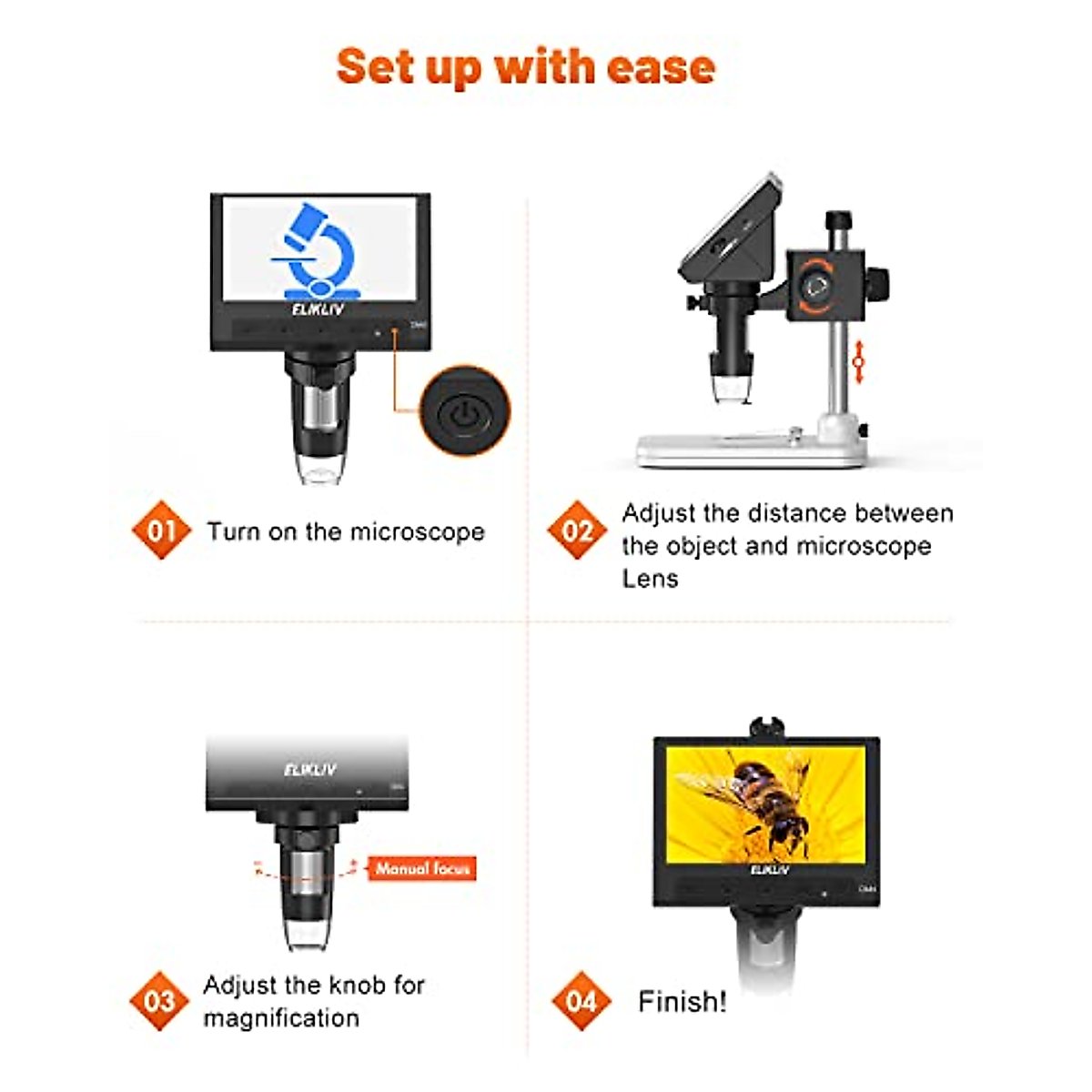 Elikliv EDM4 4.3" Coin Microscope, LCD Digital Microscope 1000x, Coin Magnifier with 8 Adjustable LED Lights, PC View, Windows Compatible