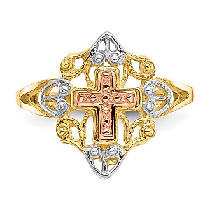 IceCarats 14K Two Tone Gold White Holy Cross Ring Christian Religious Band Size 7