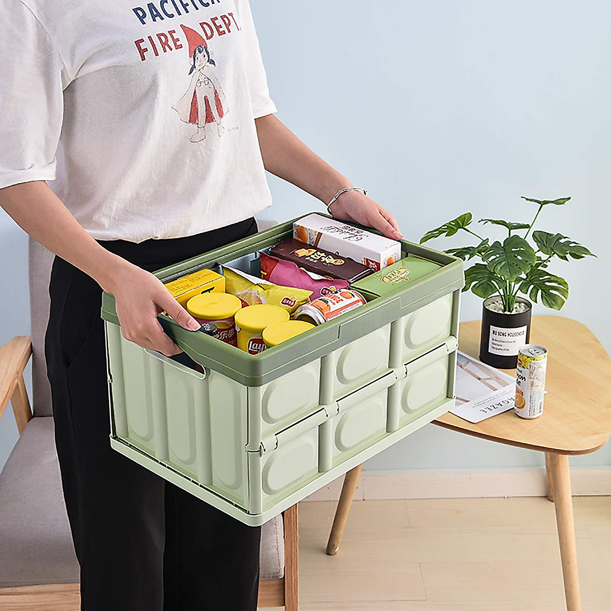 Phyllia Foldable Storage Boxes with Lids, 3 Pack Collapsible Plastic Storage Bins Organizer Containers Baskets Cub with Cover,Stackable Utility Crates Storage Box (Green, 30L)