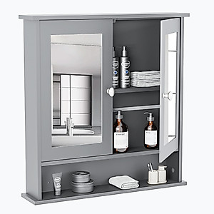 Lifetime Home Modern Bathroom Wall Cabinet with Mirror & Adjustable Shelf - Wall Mounted Utility Medicine Cabinet for Kitchen, Living Room Garage Laundry Room - Wooden Storage Over Sink Toilet