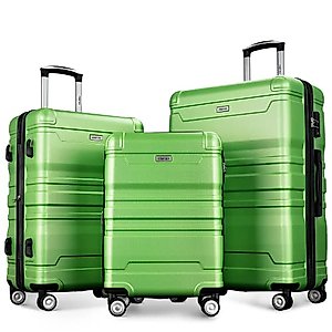Merax Expandable ABS Hardshell Luggage Sets 3 Piece Suitcase with Spinner Wheels Suit Case Lightweight, Apple Green, (20/24/28)
