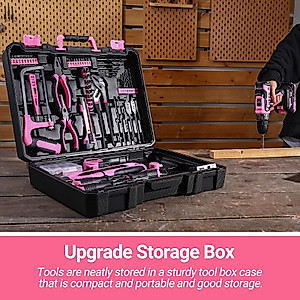 Pink Drill Tool Kit Set: 20V Cordless Power Drill Tool Box with Battery Electric Drill Driver for Men Home Hand Repair Basic Toolbox Tools Sets Drills Case
