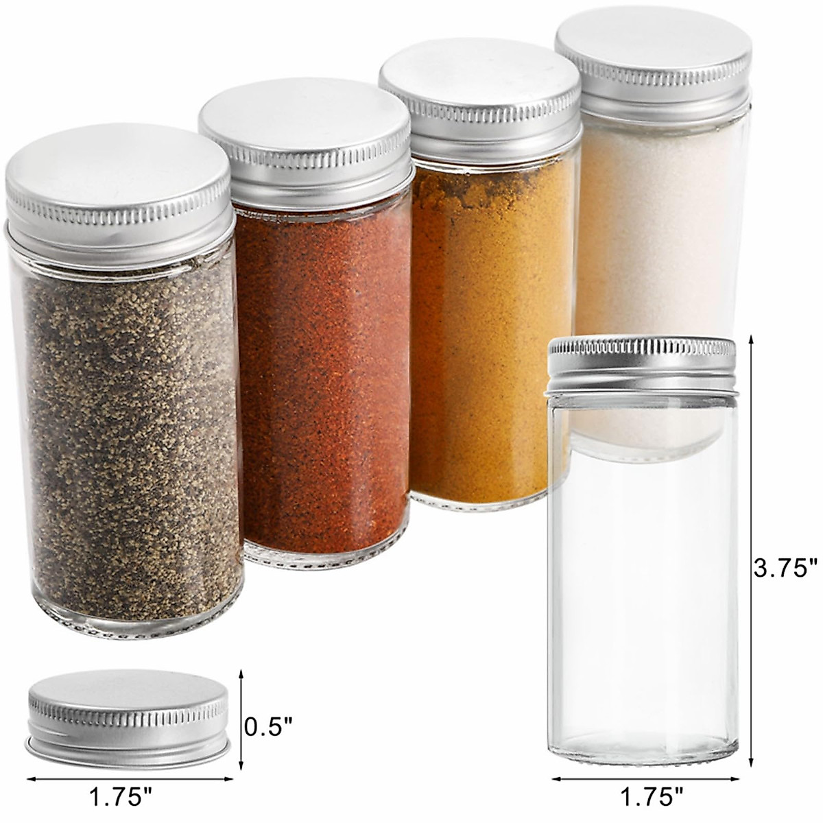 Tebery 12 Pack Round Spice Bottles 3oz Glass Spice Jars with Silver Metal Lids, Shaker Tops, Wide Funnel and Labels