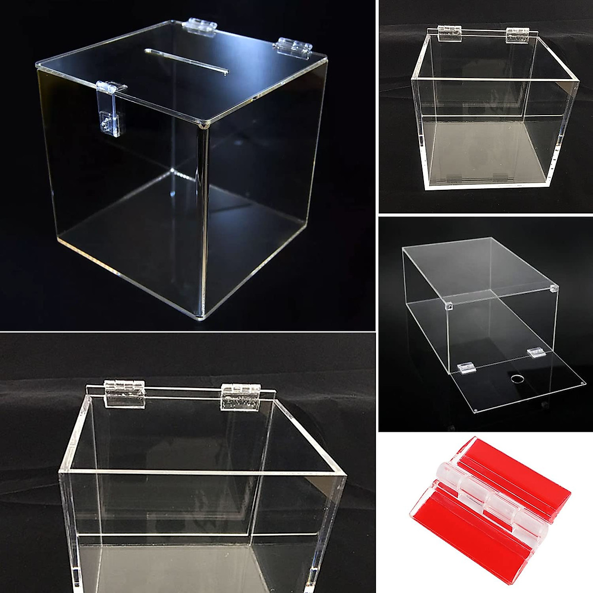 12 Pcs 35x25 mm Mini Transparent Acrylic Hinge Self-Adhesive Small Hinges Folding Hinge, Clear Plastic Hinges for Glass, Crafts, Aquarium Lid, Cabinet, Furniture, Display Stand