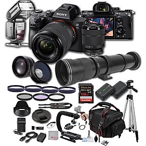 Sony a7 III w/ 28-70mm Lens, 128GB Extreme Memory, 420-800mm Super Telephoto Lens, TTL Pro Flash, Filters, Lenses, Case Tripod, and More – Extreme Photo Bundle (42pc Bundle)