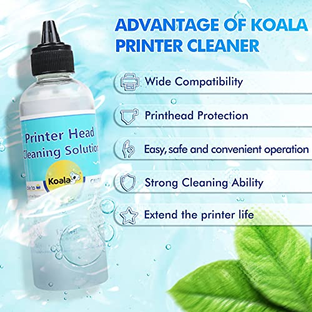 Koala Printhead Cleaning Kit, Printer Cleaning Kit 120ml Compatible with Epson/Canon/Brother/HP Inkjet Printers ET-2720 ET-2803 ET-4800 ET15000 WF7710 XP4105 etc.
