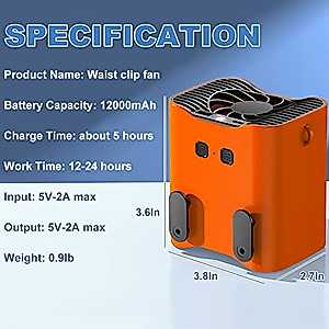 【10 Times Wind Power】Waist Clip Fan with Light, 12000mAH Rechargeable Portable Neck Fan Clip On Waist Fan with Strong Airflow/ 24 Hours Long Working Time, for Outdoor Working, Camping, Activities