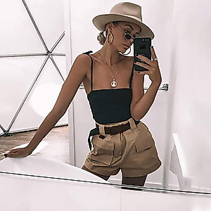 New Loose Shorts, Thenlian Women's Casual Shorts High Waist Pants Elastic Waist Bottoms Pocket Wide Leg Pant(XXL, Khaki)