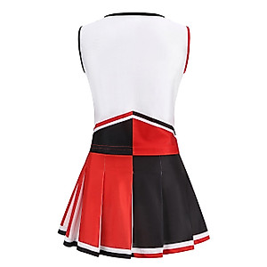 yolsun Cheerleader Costume for Girls, High School Cheerleading outfit with Socks and Pom Poms, Red and Black Halloween Birthday Party Uniform(4-6y)