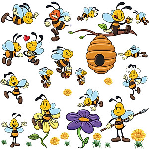 Amaonm Ceative Smile Sun with Bee Honeyco Tree Wall Decals Removable DIY Home Wall Art Decor PVC Peel and Stick Wall Stickers Murals for Kids Bedroom Playroom Girls Boys Nursery Rooms Living Room